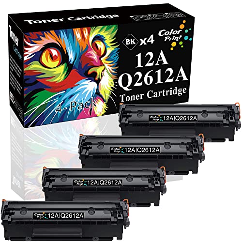 (4-Pack, Black) ColorPrint Compatible Q2612A Toner Cartridge Replacement for HP 12A 2612A Q2612 Work with Laser Jet Pro 1020 1012 1022 1010 1018 1022n 3015 3050 3052 3055 3030 M1005 M1319F Printer