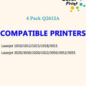 (4-Pack, Black) ColorPrint Compatible Q2612A Toner Cartridge Replacement for HP 12A 2612A Q2612 Work with Laser Jet Pro 1020 1012 1022 1010 1018 1022n 3015 3050 3052 3055 3030 M1005 M1319F Printer