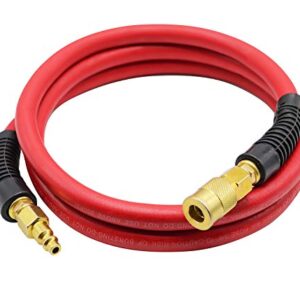 YOTOO Rubber Lead-in Air Hose 3/8-Inch by 6-Feet 300 PSI Heavy Duty, Kink Resistant, All-Weather Flexibility with 1/4-Inch Brass Male Fittings, Bend Restrictors, Red