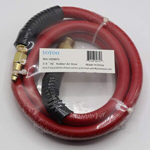 YOTOO Rubber Lead-in Air Hose 3/8-Inch by 6-Feet 300 PSI Heavy Duty, Kink Resistant, All-Weather Flexibility with 1/4-Inch Brass Male Fittings, Bend Restrictors, Red