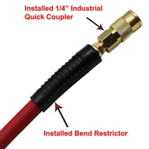 YOTOO Rubber Lead-in Air Hose 3/8-Inch by 6-Feet 300 PSI Heavy Duty, Kink Resistant, All-Weather Flexibility with 1/4-Inch Brass Male Fittings, Bend Restrictors, Red