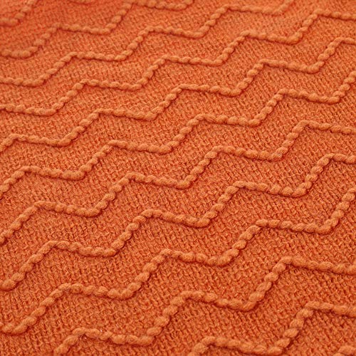 BATTILO HOME Burnt Orange Throw Blanket for Couch, Decorative Knitted Spring Blankets with Tassels - Soft Lightweight Textured Solid Fall Decor Throw, 50"x60"