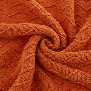 BATTILO HOME Burnt Orange Throw Blanket for Couch, Decorative Knitted Spring Blankets with Tassels - Soft Lightweight Textured Solid Fall Decor Throw, 50"x60"