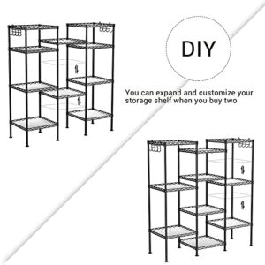 SONGMICS Bathroom Shelf, Storage Rack for Small Space, Total Load Capacity 220 lb, 11.8 x 11.8 x 48.6 Inches, with 5 PP Sheets, Removable Hooks, Extendable Design, Black and Translucent ULGR23BK