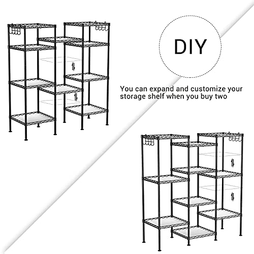 SONGMICS Bathroom Shelf, Storage Rack for Small Space, Total Load Capacity 220 lb, 11.8 x 11.8 x 48.6 Inches, with 5 PP Sheets, Removable Hooks, Extendable Design, Black and Translucent ULGR23BK