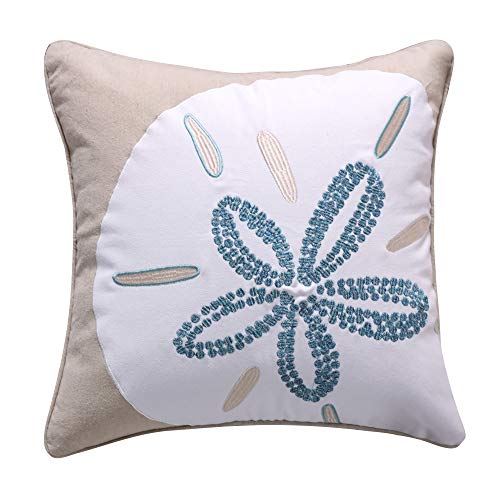 Levtex Home - Laida Beach - Decorative Pillow (18X18in.) - Sand Dollar Seashell - Seafoam Green, White and Natural