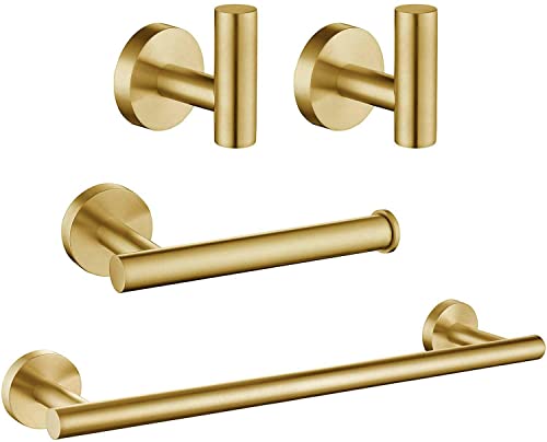 USHOWER Brushed Gold Bathroom Hardware Set, Includes 16-Inch Hand Towel Bar, Durable SUS304 Stainless Steel, 4-Piece