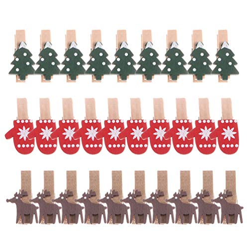 TOPBATHY 60pcs Christmas Wood Clips Xmas Tree Wooden Clip Hanging Photos Clothespins for Xmas Holiday Party Supplies Favors Goodie Bag Fillers