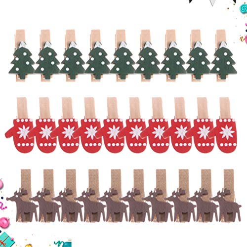 TOPBATHY 60pcs Christmas Wood Clips Xmas Tree Wooden Clip Hanging Photos Clothespins for Xmas Holiday Party Supplies Favors Goodie Bag Fillers