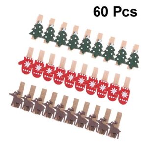 TOPBATHY 60pcs Christmas Wood Clips Xmas Tree Wooden Clip Hanging Photos Clothespins for Xmas Holiday Party Supplies Favors Goodie Bag Fillers