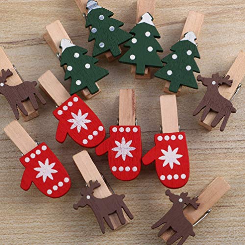 TOPBATHY 60pcs Christmas Wood Clips Xmas Tree Wooden Clip Hanging Photos Clothespins for Xmas Holiday Party Supplies Favors Goodie Bag Fillers