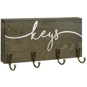 MyGift Keys Design Wall Mounted Rustic Gray Wood Entryway Key Storage Rack with 4 Metal Hanging Hooks