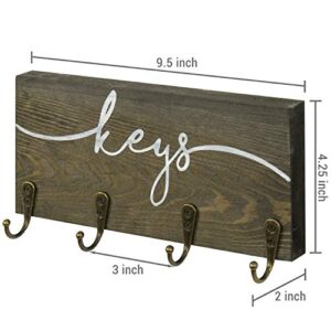 MyGift Keys Design Wall Mounted Rustic Gray Wood Entryway Key Storage Rack with 4 Metal Hanging Hooks