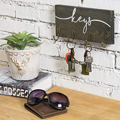 MyGift Keys Design Wall Mounted Rustic Gray Wood Entryway Key Storage Rack with 4 Metal Hanging Hooks