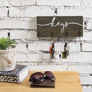 MyGift Keys Design Wall Mounted Rustic Gray Wood Entryway Key Storage Rack with 4 Metal Hanging Hooks