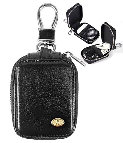 MRPLUM Earbud Carrying Case Small Compatible with AirPods PU Leather Hard Portable Earphone Case Protective Storage Pouch Bag with Mesh Pocket & Keychain for Wireless Headphone USB Cable (pitch-black)