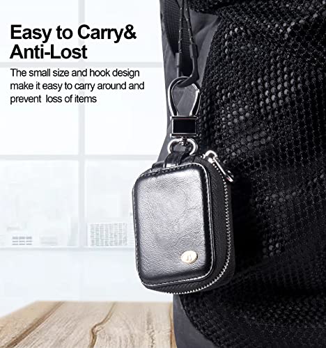 MRPLUM Earbud Carrying Case Small Compatible with AirPods PU Leather Hard Portable Earphone Case Protective Storage Pouch Bag with Mesh Pocket & Keychain for Wireless Headphone USB Cable (pitch-black)