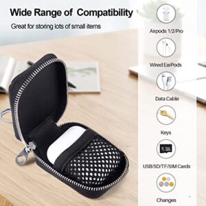 MRPLUM Earbud Carrying Case Small Compatible with AirPods PU Leather Hard Portable Earphone Case Protective Storage Pouch Bag with Mesh Pocket & Keychain for Wireless Headphone USB Cable (pitch-black)