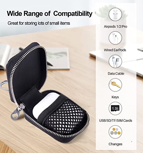 MRPLUM Earbud Carrying Case Small Compatible with AirPods PU Leather Hard Portable Earphone Case Protective Storage Pouch Bag with Mesh Pocket & Keychain for Wireless Headphone USB Cable (pitch-black)