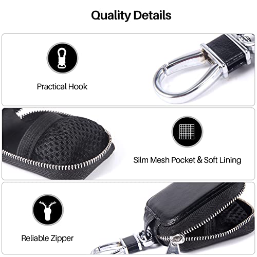 MRPLUM Earbud Carrying Case Small Compatible with AirPods PU Leather Hard Portable Earphone Case Protective Storage Pouch Bag with Mesh Pocket & Keychain for Wireless Headphone USB Cable (pitch-black)