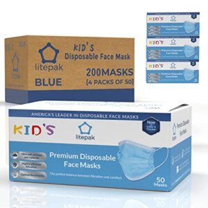 200pcs Kids Disposable Face Masks - 3 Ply Kids Mask for Boys Girls - Back to School Supplies (Blue)