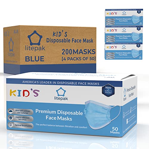 200pcs Kids Disposable Face Masks - 3 Ply Kids Mask for Boys Girls - Back to School Supplies (Blue)