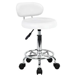 kktoner pu leather modern rolling stool with low back height adjustable work salon drafting swivel task chair with footrest (white)