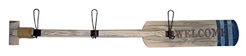 Beach Themed Home Decor Large Wooden Welcome Oar Paddle with Three Coat Hooks, 43 Inches