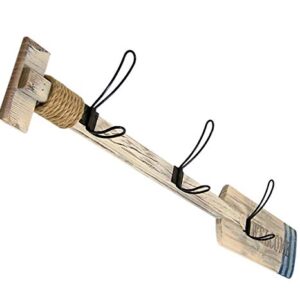 Beach Themed Home Decor Large Wooden Welcome Oar Paddle with Three Coat Hooks, 43 Inches