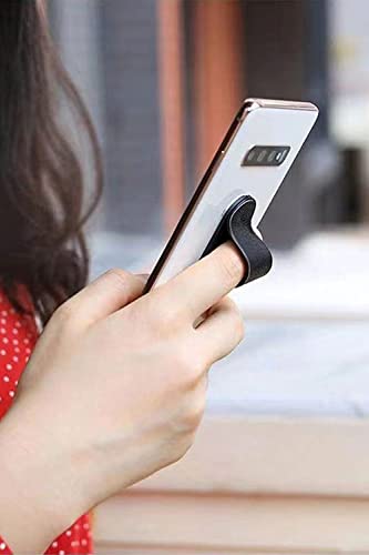 AOLEY Finger Holder for Phones, Cell Phone Grip | Phone Handle | Finger Strap with Stand for iPhone Android Smartphone Small Tablet (PU-Black)