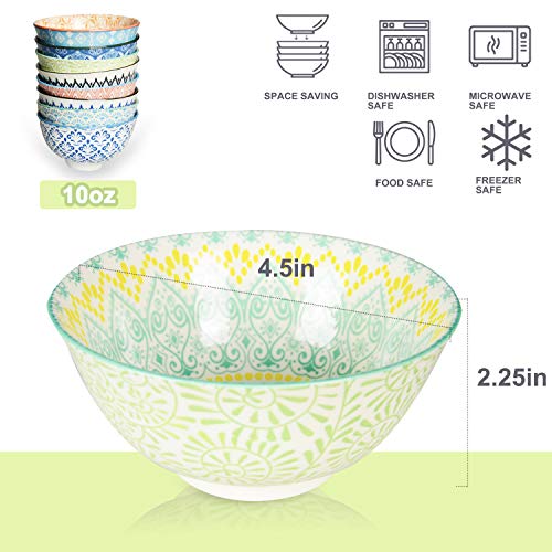 Farielyn-X 8 Pack Small Ceramic Bowls - Porcelain, Soup, Salad, Pasta, Rice, Dessert, Yoghurt, Condiments, Side Dishes, Dip, Ice Cream Ceramic Bowls, 4.75 Inch Diameter, 10 Fluid Ounce (1.25 Cup) Capa