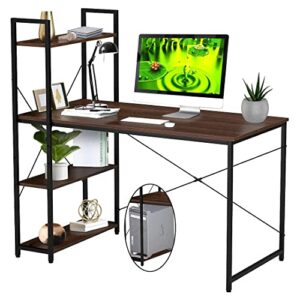 halter computer desk with shelves, 47 inch writing table for home office, study desk with storage for work, writing, and homework, modern, easy assembly, brown