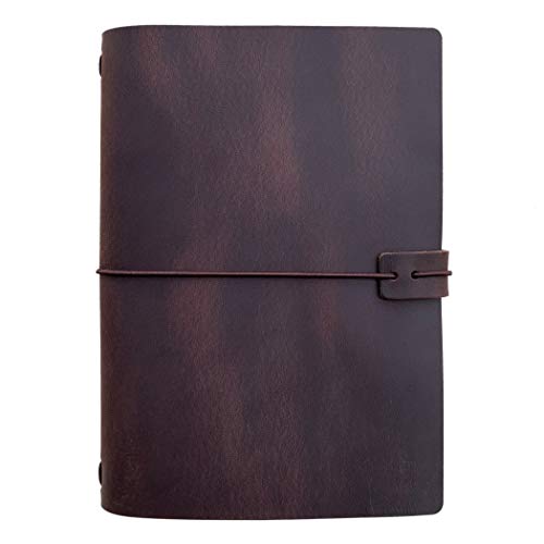 Refillable Leather Travelers Notebook -A5 Travel Journal with Lined Insert, 8.5 x 5.5 Inches, Dark Brown