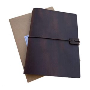 Refillable Leather Travelers Notebook -A5 Travel Journal with Lined Insert, 8.5 x 5.5 Inches, Dark Brown