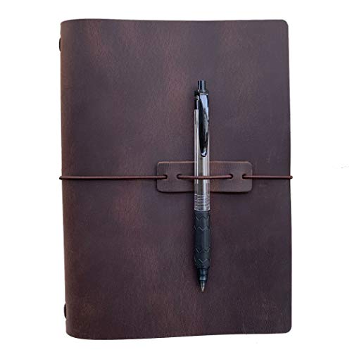 Refillable Leather Travelers Notebook -A5 Travel Journal with Lined Insert, 8.5 x 5.5 Inches, Dark Brown