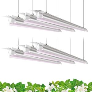 barrina 4ft t8 plant grow light, 252w(6 x 42w, 1400w equivalent), full spectrum, led growing lamp fixture for indoor plant growing, with on/off switch & v-shaped reflector, pinkish white, 6-pack