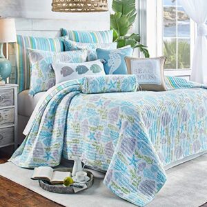 levtex home - deva beach quilt set -twin quilt + one standard pillow sham - coastal - teal, grey, green and white - quilt size (68x86in.) and pillow sham size (26x20in.) - reversible - cotton