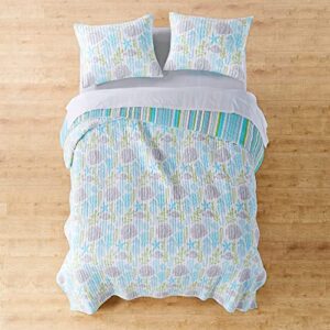 Levtex Home - Deva Beach Quilt Set -Twin Quilt + One Standard Pillow Sham - Coastal - Teal, Grey, Green and White - Quilt Size (68x86in.) and Pillow Sham Size (26x20in.) - Reversible - Cotton