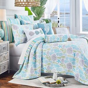 Levtex Home - Deva Beach Quilt Set -Twin Quilt + One Standard Pillow Sham - Coastal - Teal, Grey, Green and White - Quilt Size (68x86in.) and Pillow Sham Size (26x20in.) - Reversible - Cotton