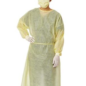 Disposable Protective Isolation Gown with Elastic Cuff,Latex Free,Non-Woven, Fluid Resistant,ONE Size FITS All,(Pack of 10) Yellow