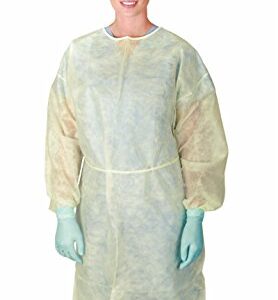 Disposable Protective Isolation Gown with Elastic Cuff,Latex Free,Non-Woven, Fluid Resistant,ONE Size FITS All,(Pack of 10) Yellow