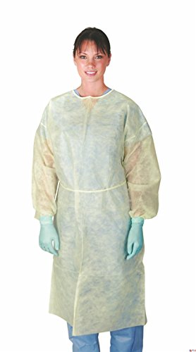 Disposable Protective Isolation Gown with Elastic Cuff,Latex Free,Non-Woven, Fluid Resistant,ONE Size FITS All,(Pack of 10) Yellow