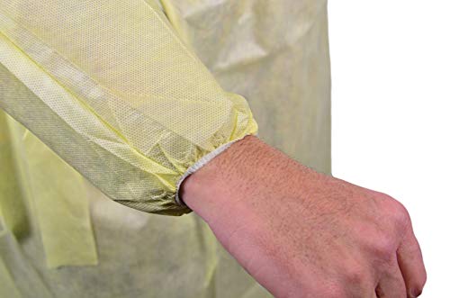 Disposable Protective Isolation Gown with Elastic Cuff,Latex Free,Non-Woven, Fluid Resistant,ONE Size FITS All,(Pack of 10) Yellow