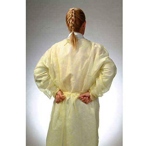 Disposable Protective Isolation Gown with Elastic Cuff,Latex Free,Non-Woven, Fluid Resistant,ONE Size FITS All,(Pack of 10) Yellow