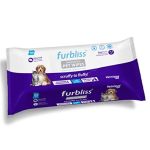 vetnique labs furbliss hygienic pet wipes for dogs & cats, cleansing grooming & deodorizing hypoallergenic thick wipes with all natural deoplex deodorizer (unscented, 100ct pouch)