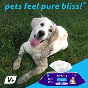 Vetnique Labs Furbliss Hygienic Pet Wipes for Dogs & Cats, Cleansing Grooming & Deodorizing Hypoallergenic Thick Wipes with All Natural Deoplex Deodorizer (Unscented, 100ct Pouch)