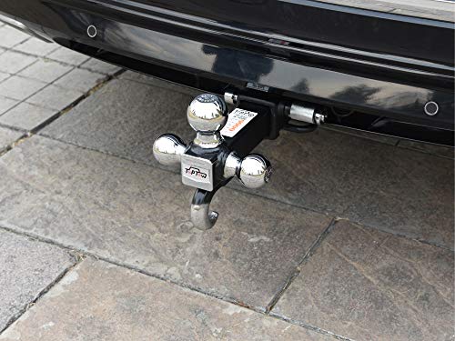 TOPTOW 64180L Trailer Receiver Hitch Triple Ball Mount with Hook, Fits for 2 inch Receiver, Chrome Balls, 2 inch Shank, with 5/8 inch Lock