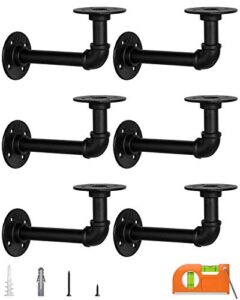 luckin pipe shelf brackets for diy 8 10 12 14 inch floating shelves, industrial iron pipe bracket, heavy duty metal shelving brackets, black, 6-pack