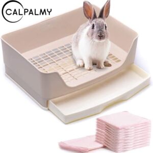 CalPalmy Rabbit Litter Box with Bonus Pads, Drawer, Corner Toilet Box and Bigger Pet Pan for Adult Guinea Pigs, Chinchilla, Ferret, Galesaur, Small Animals