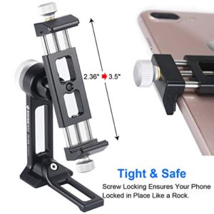 Metal Phone Tripod Mount Adapter, Phone Holder Stand with Arca Swiss and 1/4" Screw Mount,360 Degree Vertical & Horizonta Rotate, Fits iPhone 7 8 9 X 11 12 13 14 Max Plus Mini Se Pro